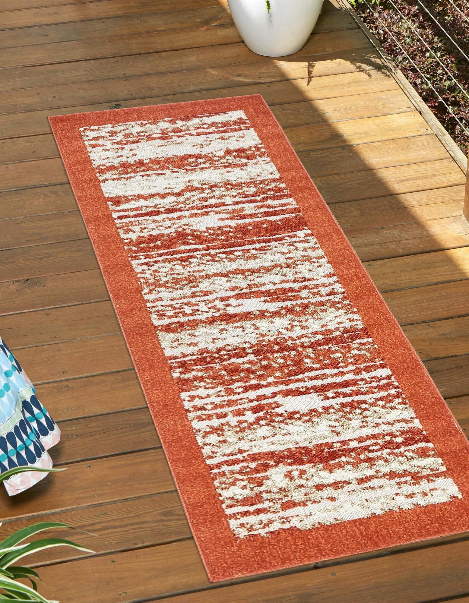 Rust Red 2' x 6' Border Indoor / Outdoor Runner Rug | Rugs.com