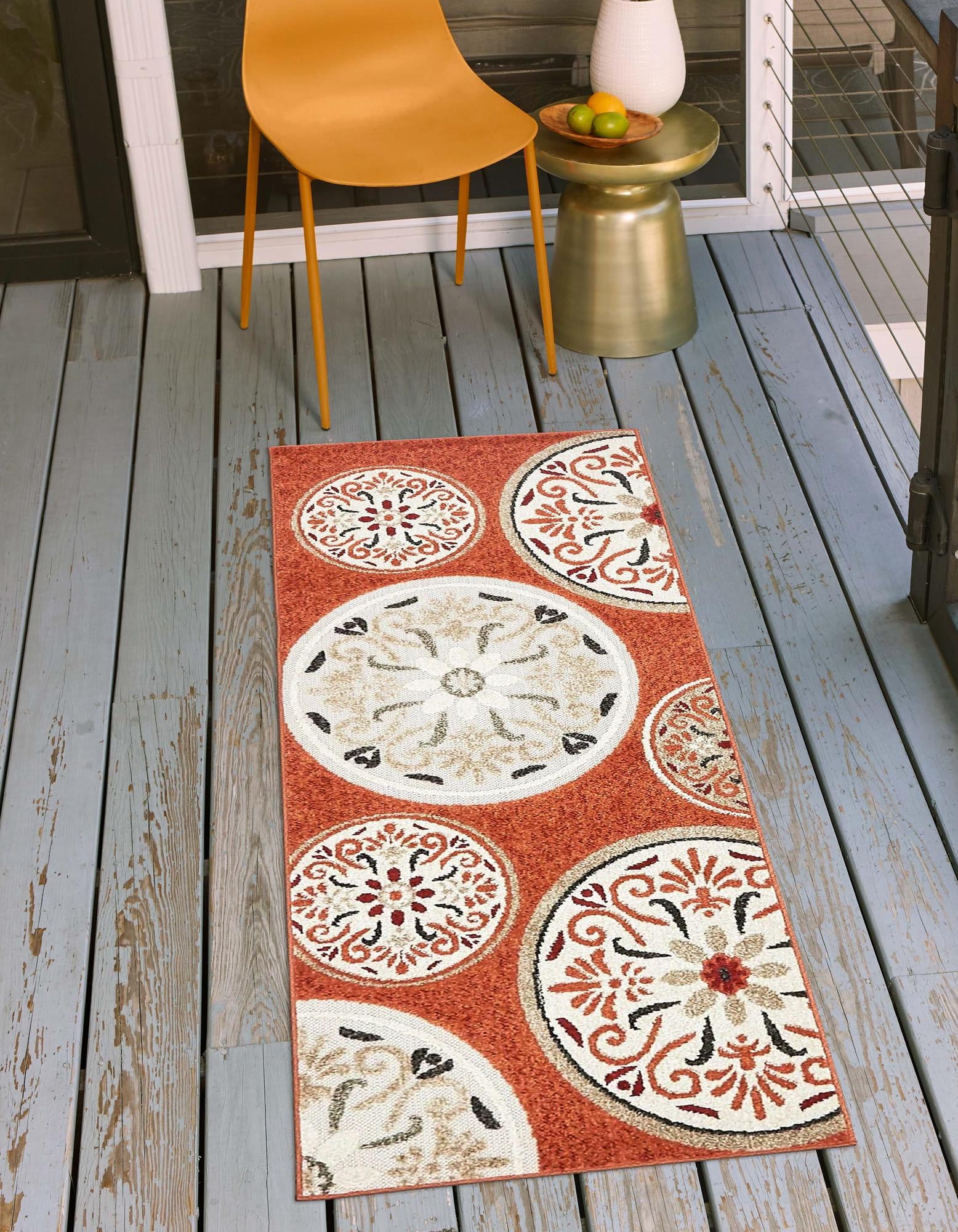 Rust Red 2' x 6' Botanical Indoor / Outdoor Runner Rug | Rugs.com