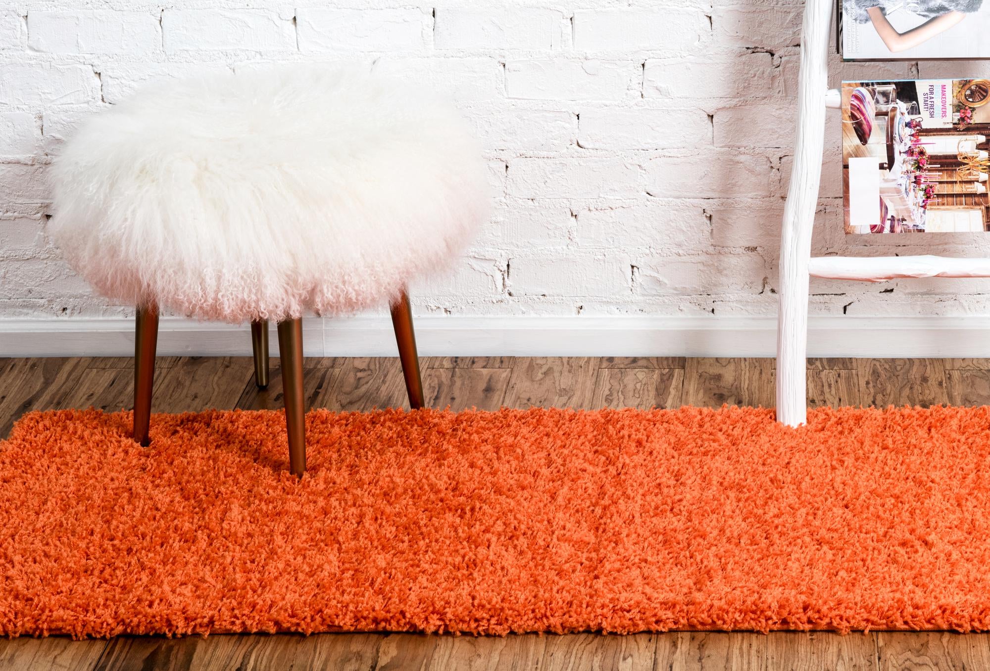 Tiger Orange 2' 2 x 6' 7 Solid Shag Runner Rug | Rugs.com