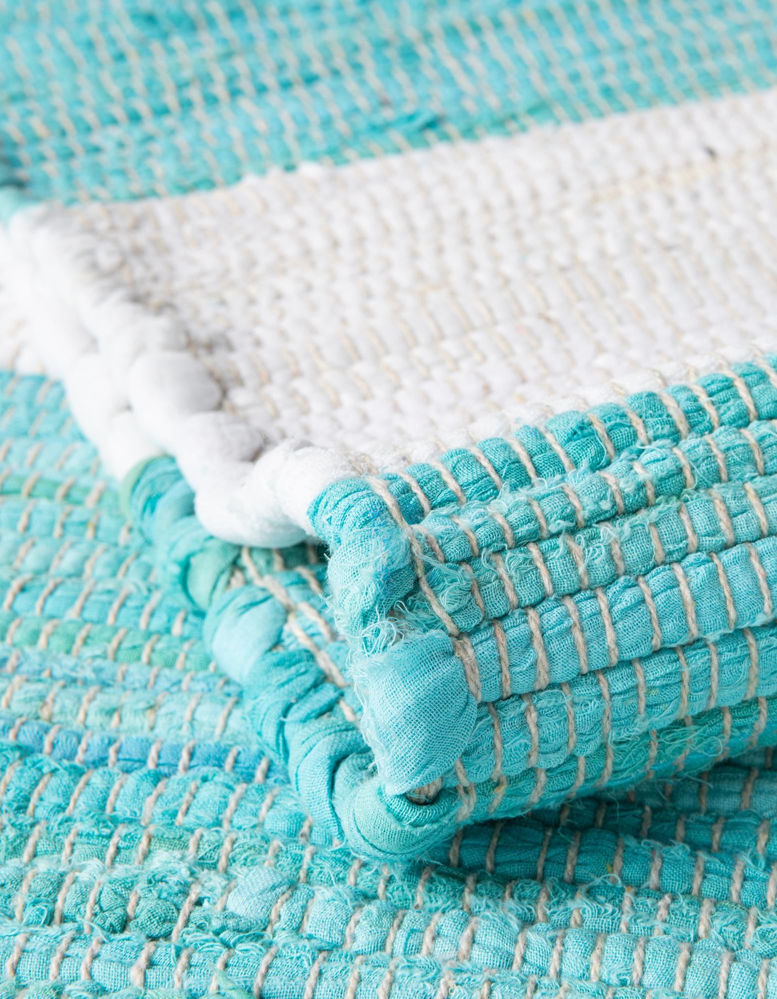 Turquoise and Ivory 2' 2 x 3' 1 Hand Woven Chindi Rag Rug | Rugs.com