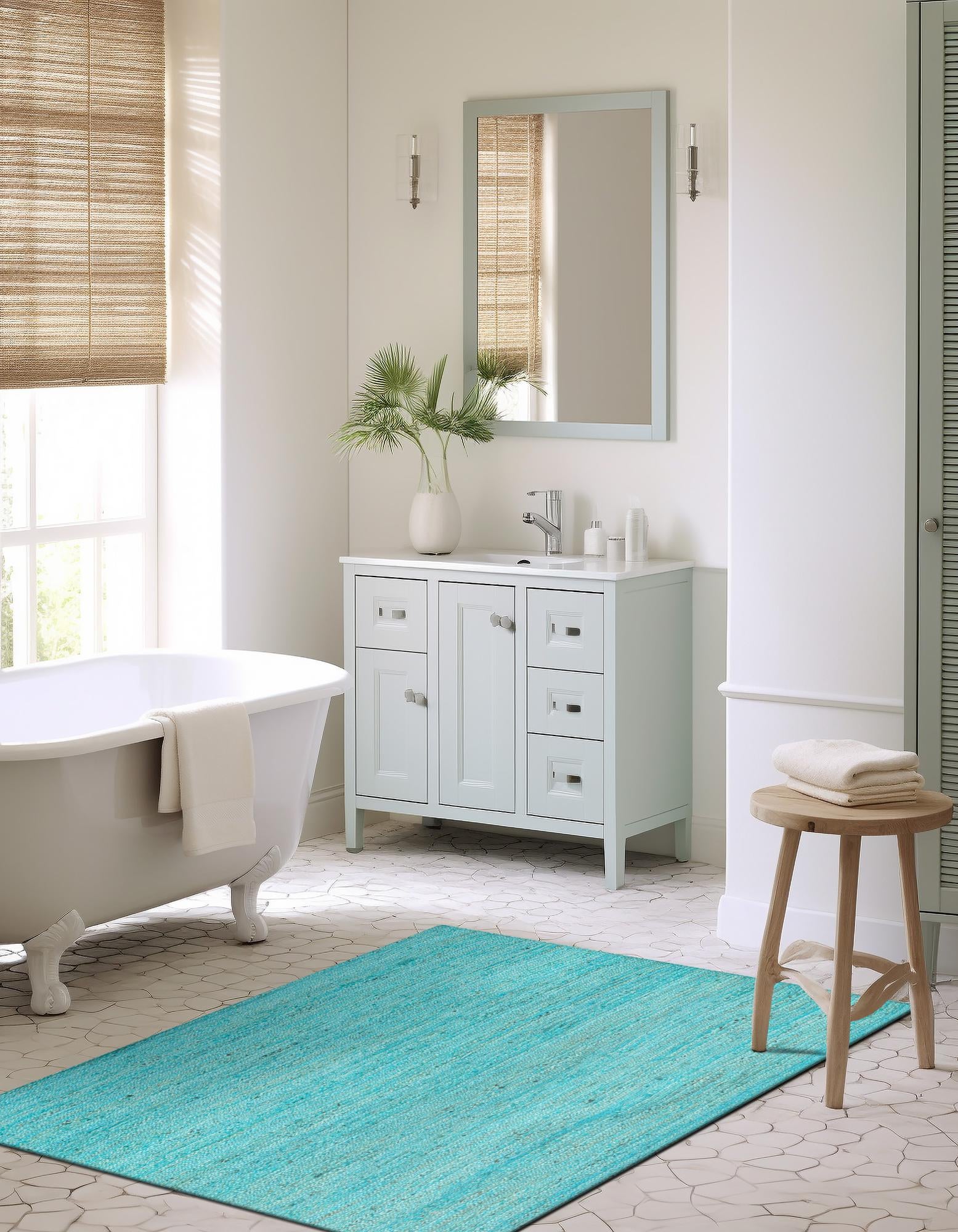 Turquoise 2' x 3' 1 Hand Braided Jute Rug | Rugs.com