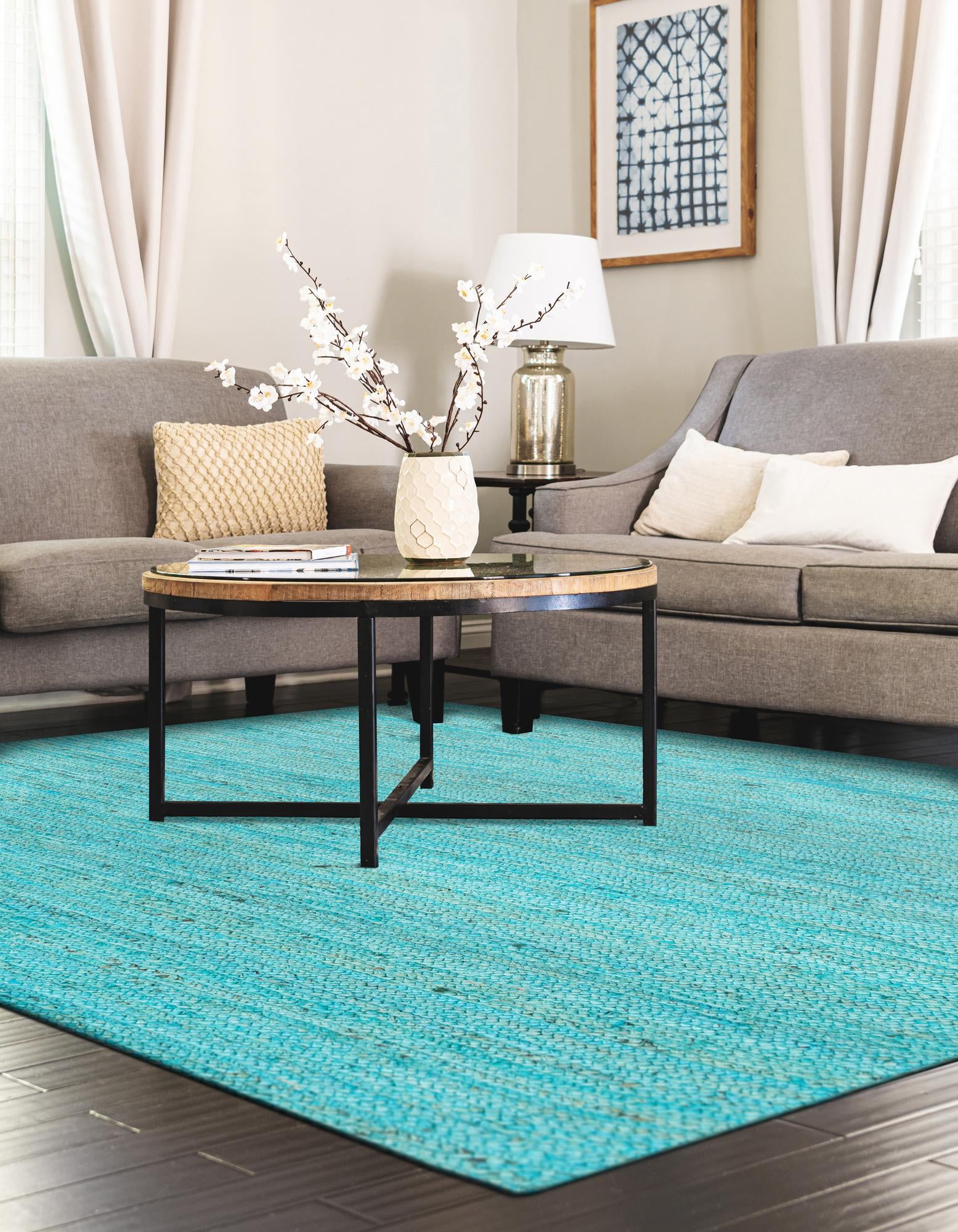 Turquoise 2' x 3' 1 Hand Braided Jute Rug | Rugs.com