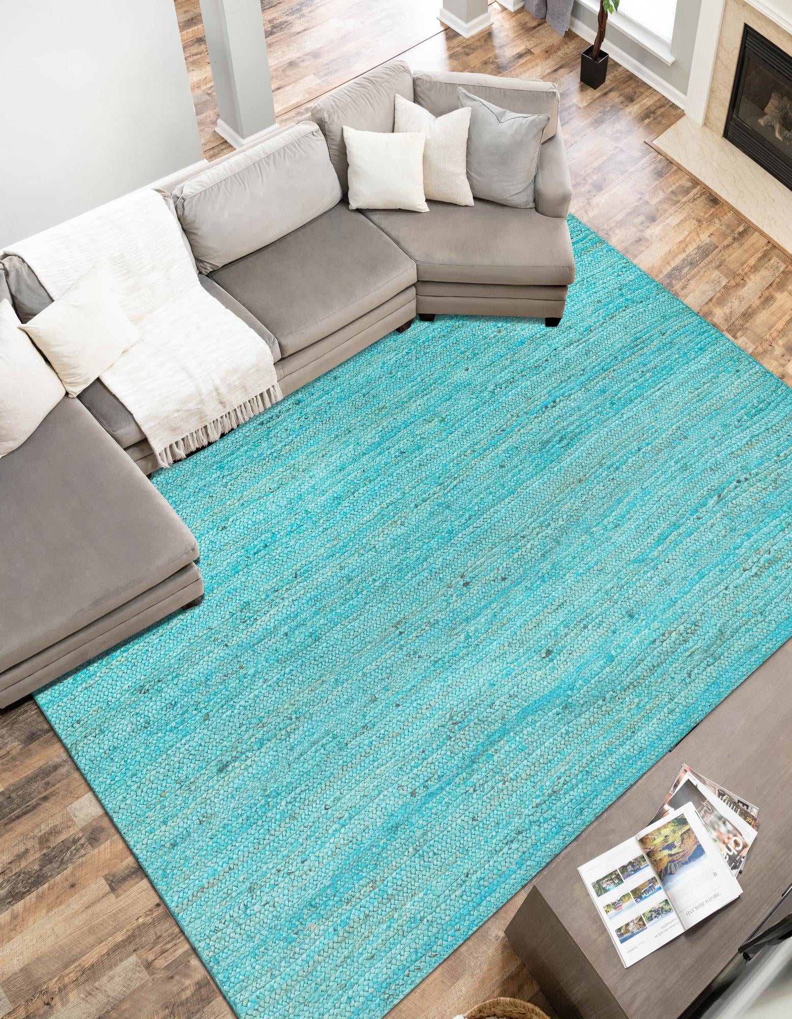 Turquoise 8' x 10' Hand Braided Jute Rug | Rugs.com