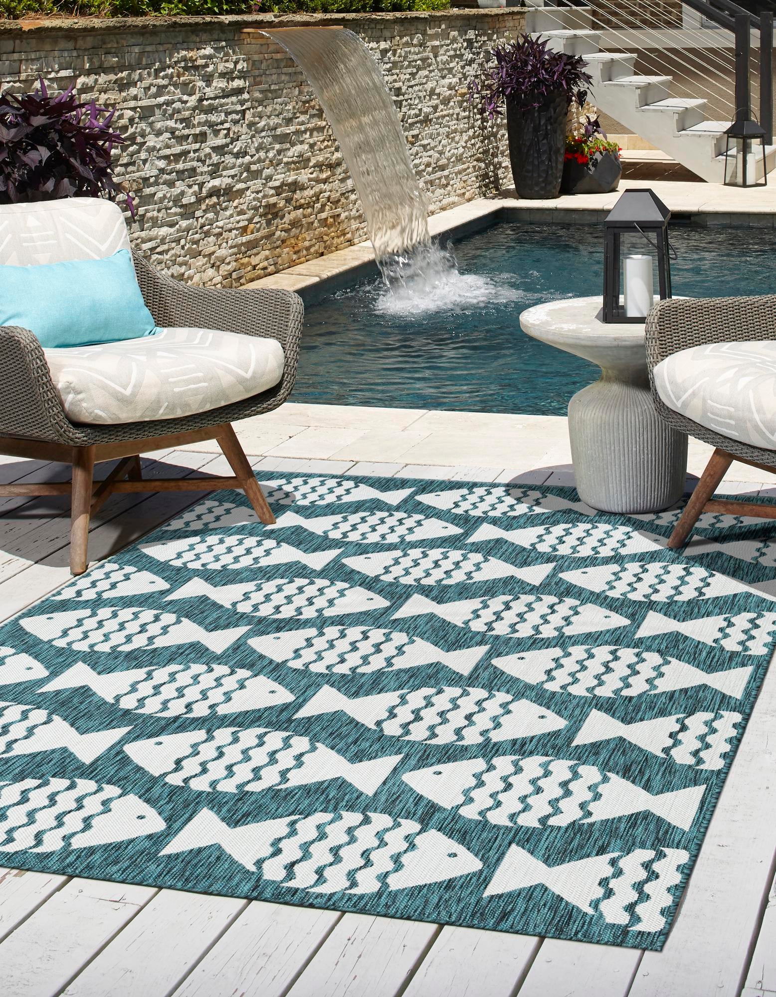 Turquoise 4' 1 x 6' 1 Coastal Indoor / Outdoor Rug | Rugs.com