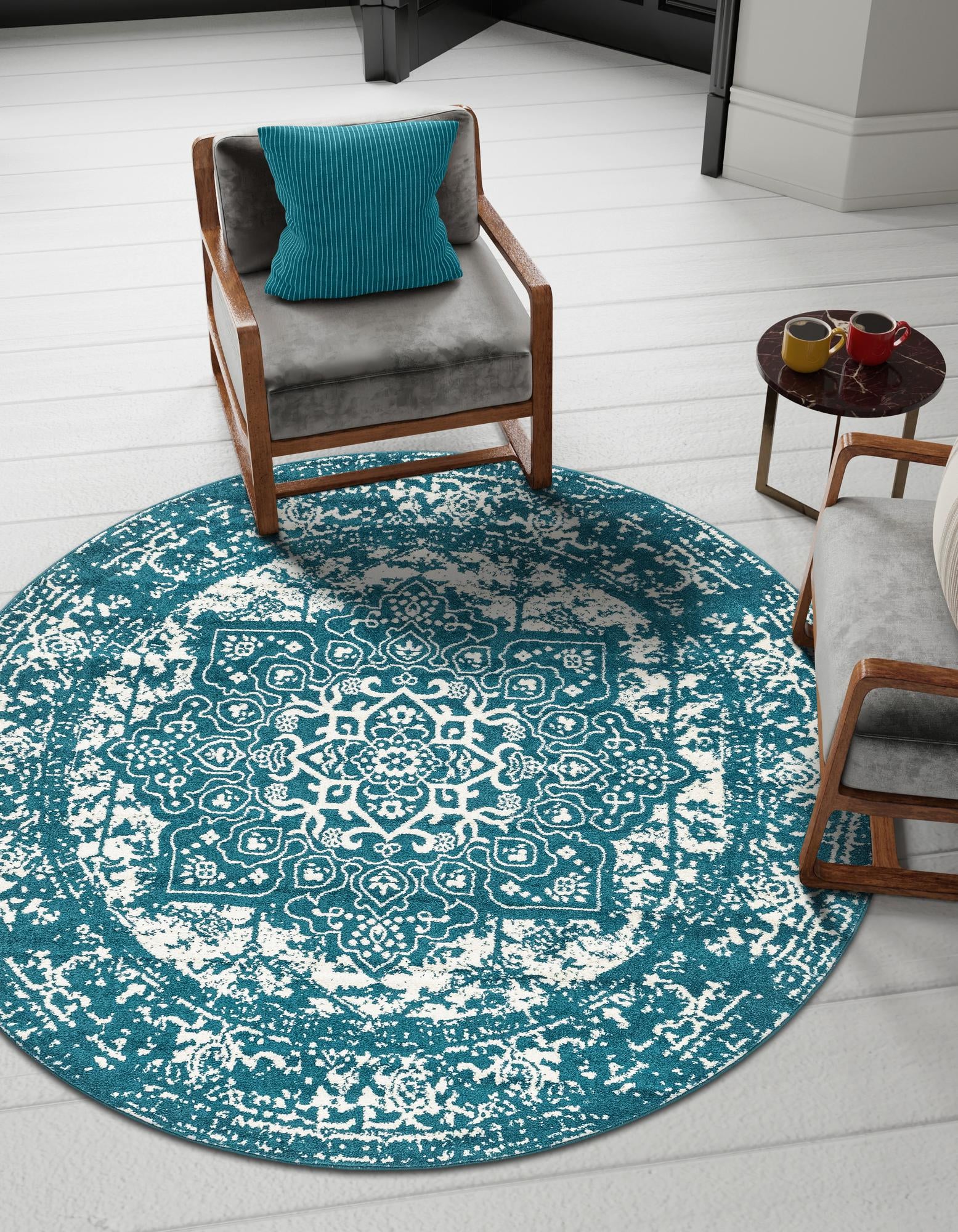 Turquoise 7' 10 x 7' 10 Arlington Round Rug | Rugs.com