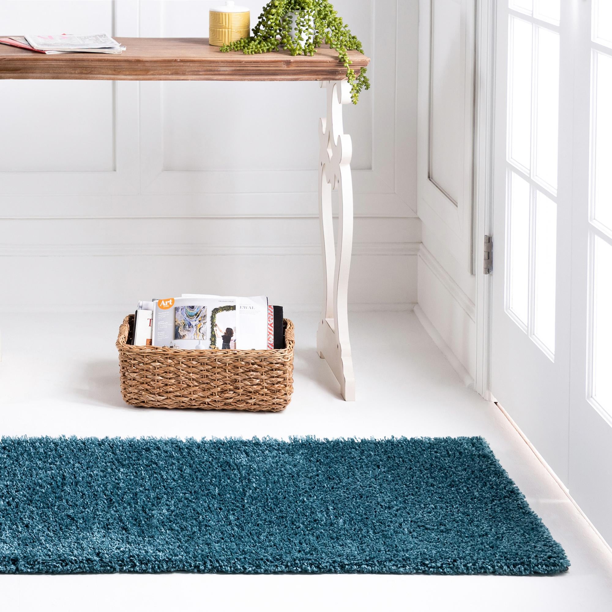 Turquoise 2' 7 x 10' Soft Solid Shag Runner Rug | Rugs.com