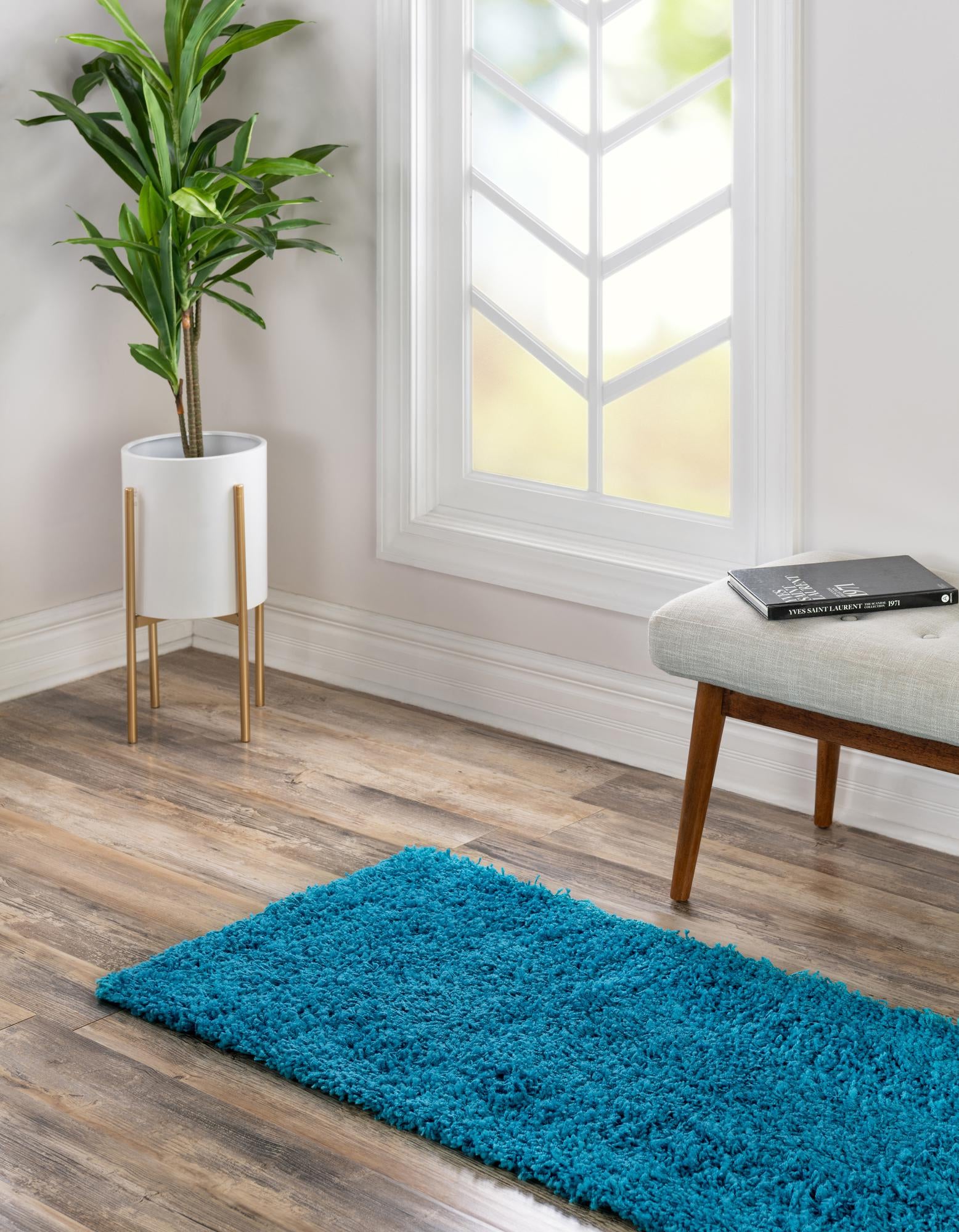 Turquoise 2' 6 x 19' 8 Solid Shag Runner Rug | Rugs.com