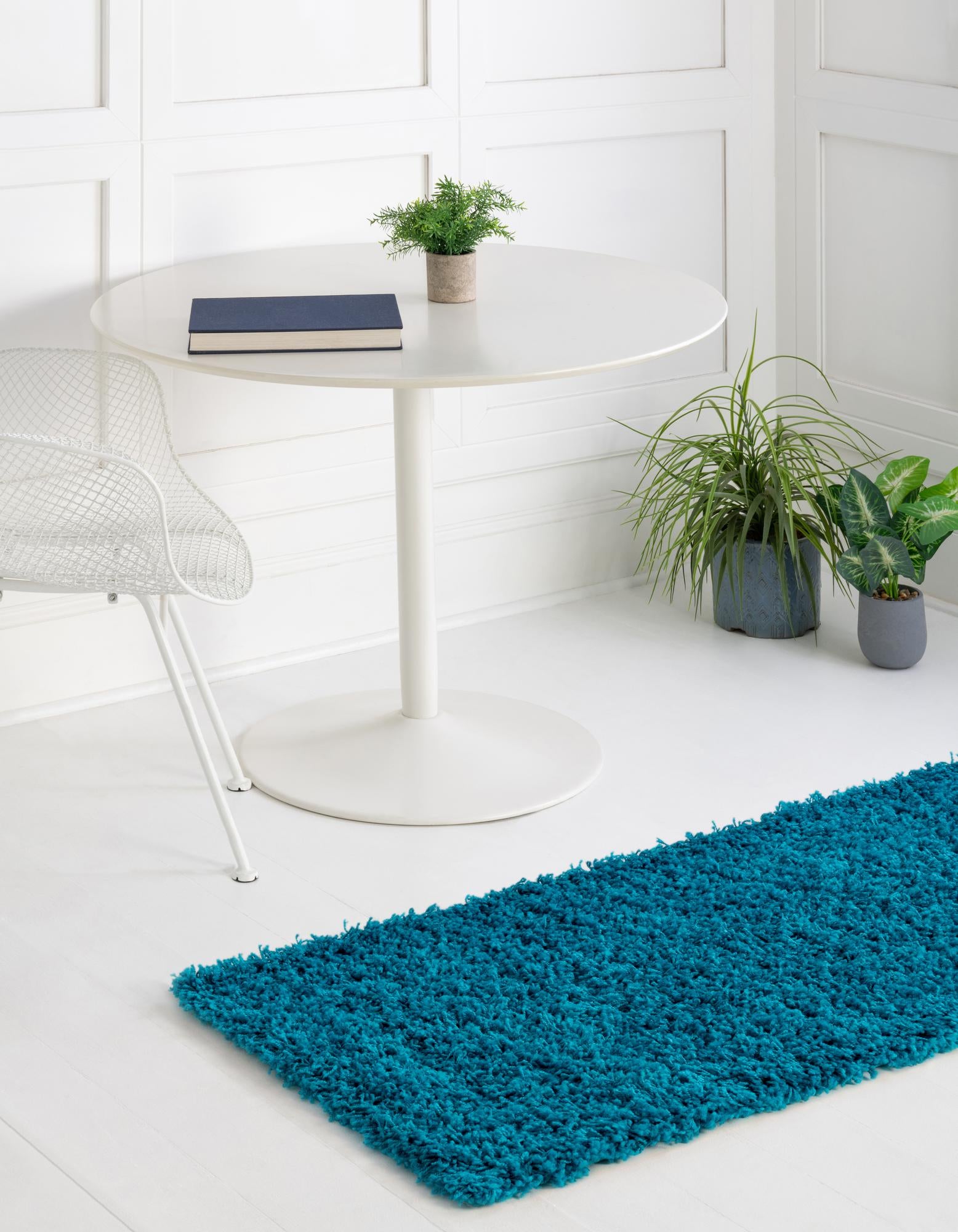 Turquoise 2' 6 x 19' 8 Solid Shag Runner Rug | Rugs.com