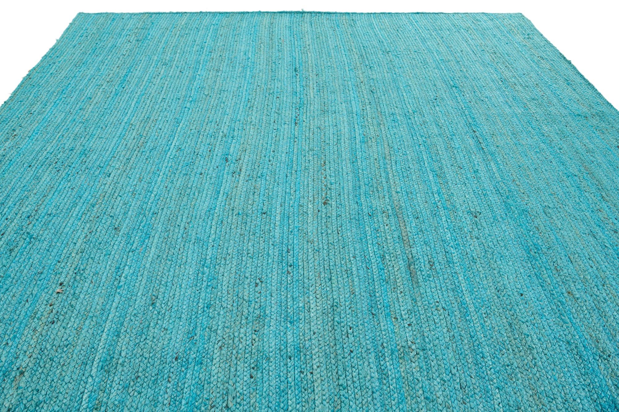 Turquoise 9' 2 x 9' 2 Hand Braided Jute Square Rug | Rugs.com