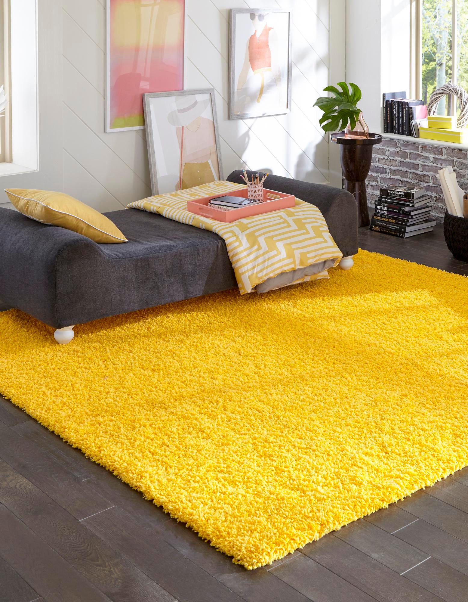 Tuscan Sun Yellow 8' x 8' Solid Shag Square Rug | Rugs.com