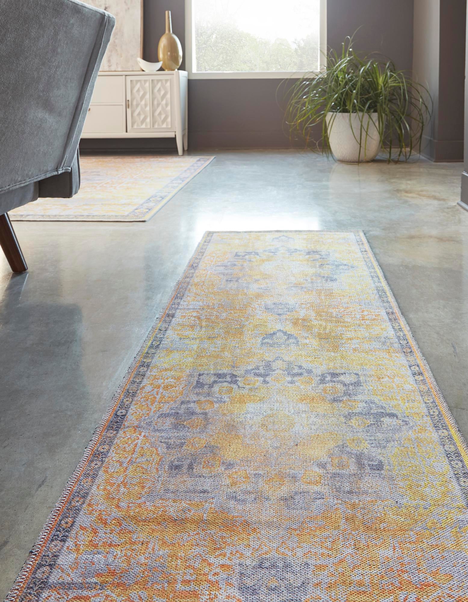 Tuscan Yellow 2' x 8' Washable Francesca Runner Rug | Rugs.com