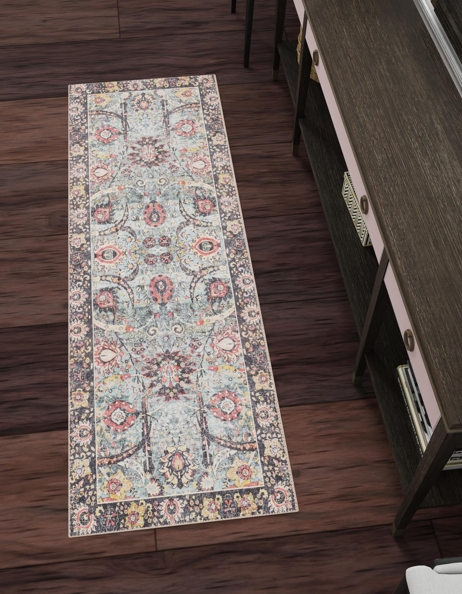 Vintage Green 2' x 8' Timeless Runner Rug | Rugs.com