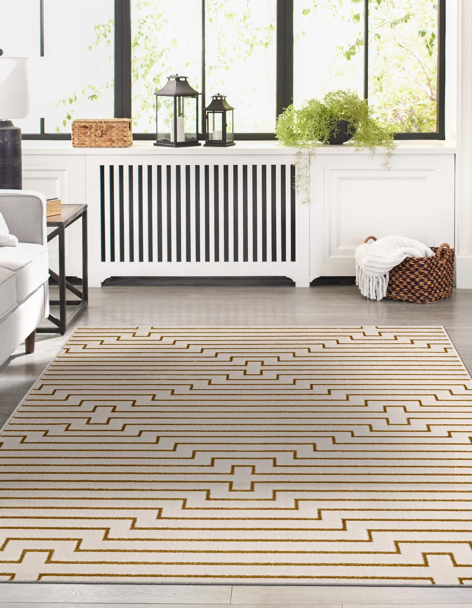 White and Gold 9' x 12' Vogue Geo Rug | Rugs.com