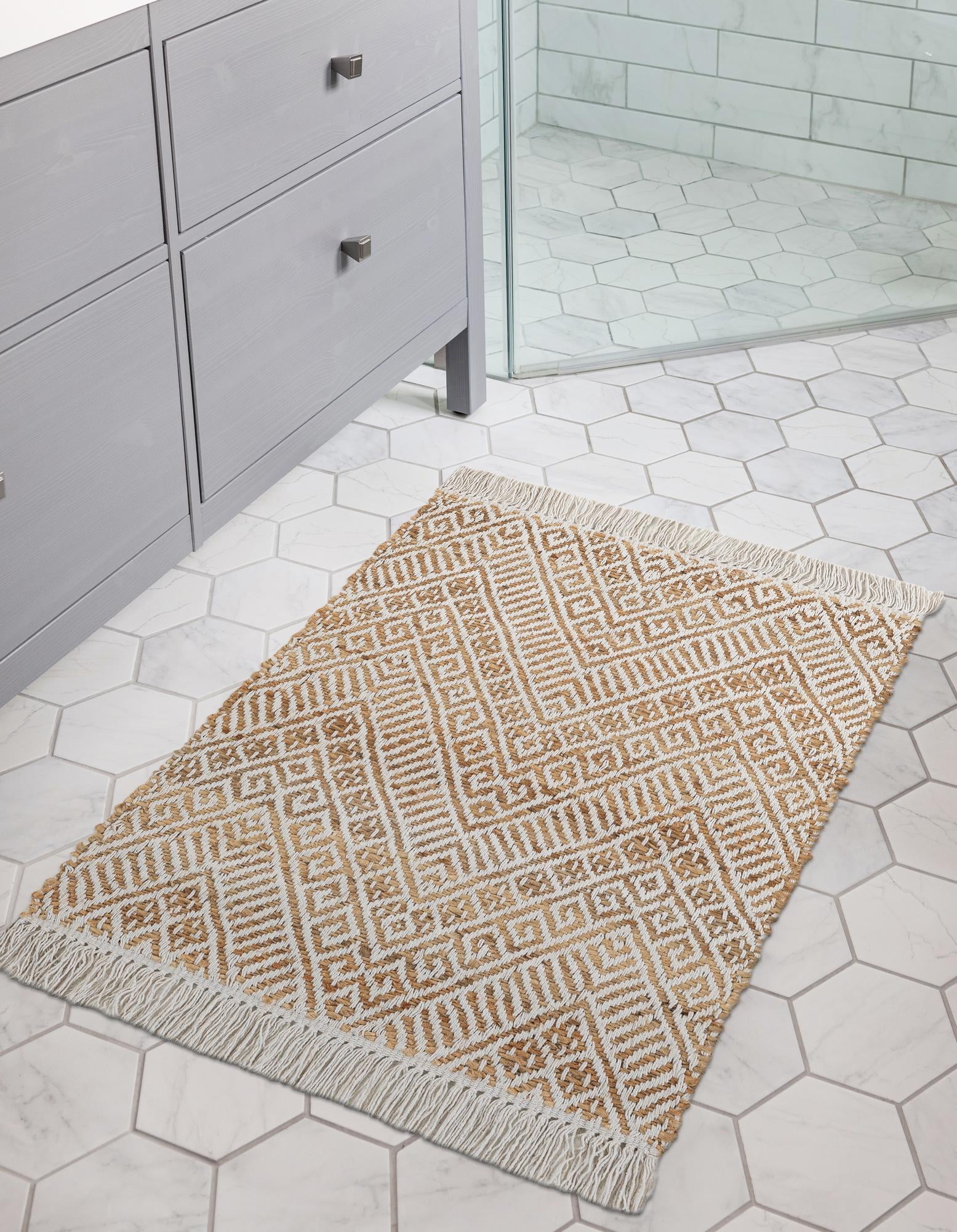 White and Natural 5' 1 x 8' Hand Braided Jute Rug | Rugs.com