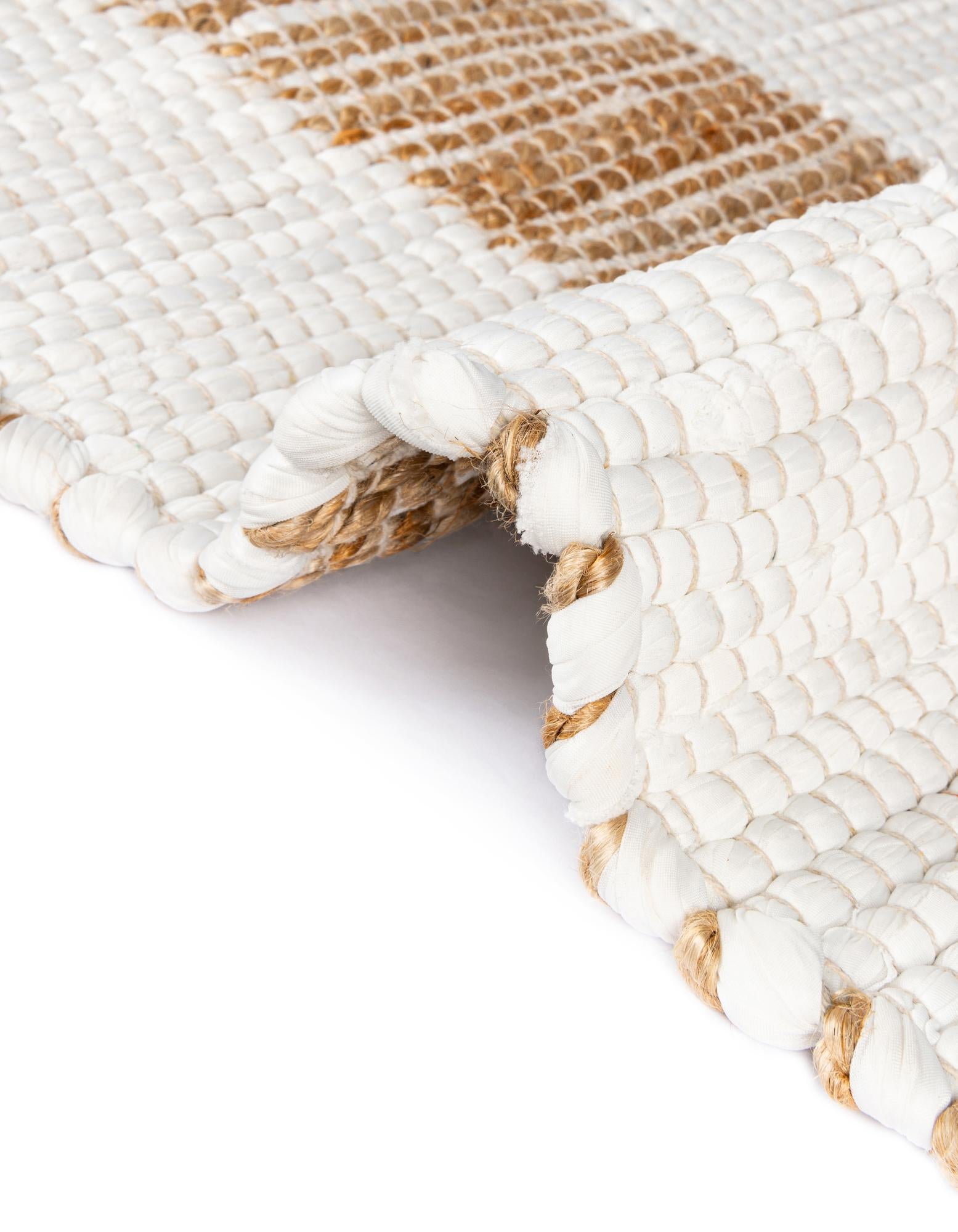 White and Natural 5' 1 x 8' Hand Woven Chindi Jute Rug | Rugs.com