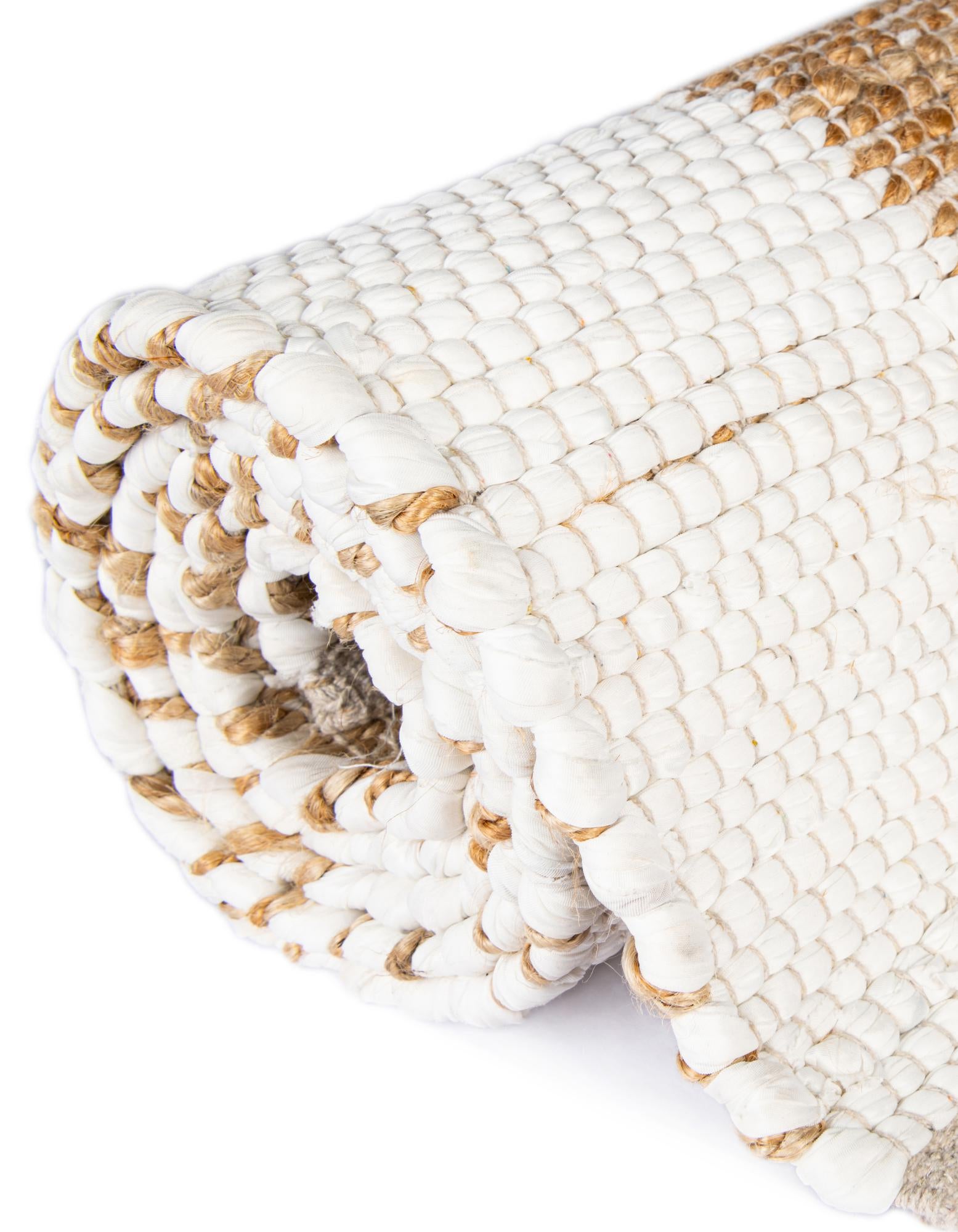 White and Natural 5' 1 x 8' Hand Woven Chindi Jute Rug | Rugs.com