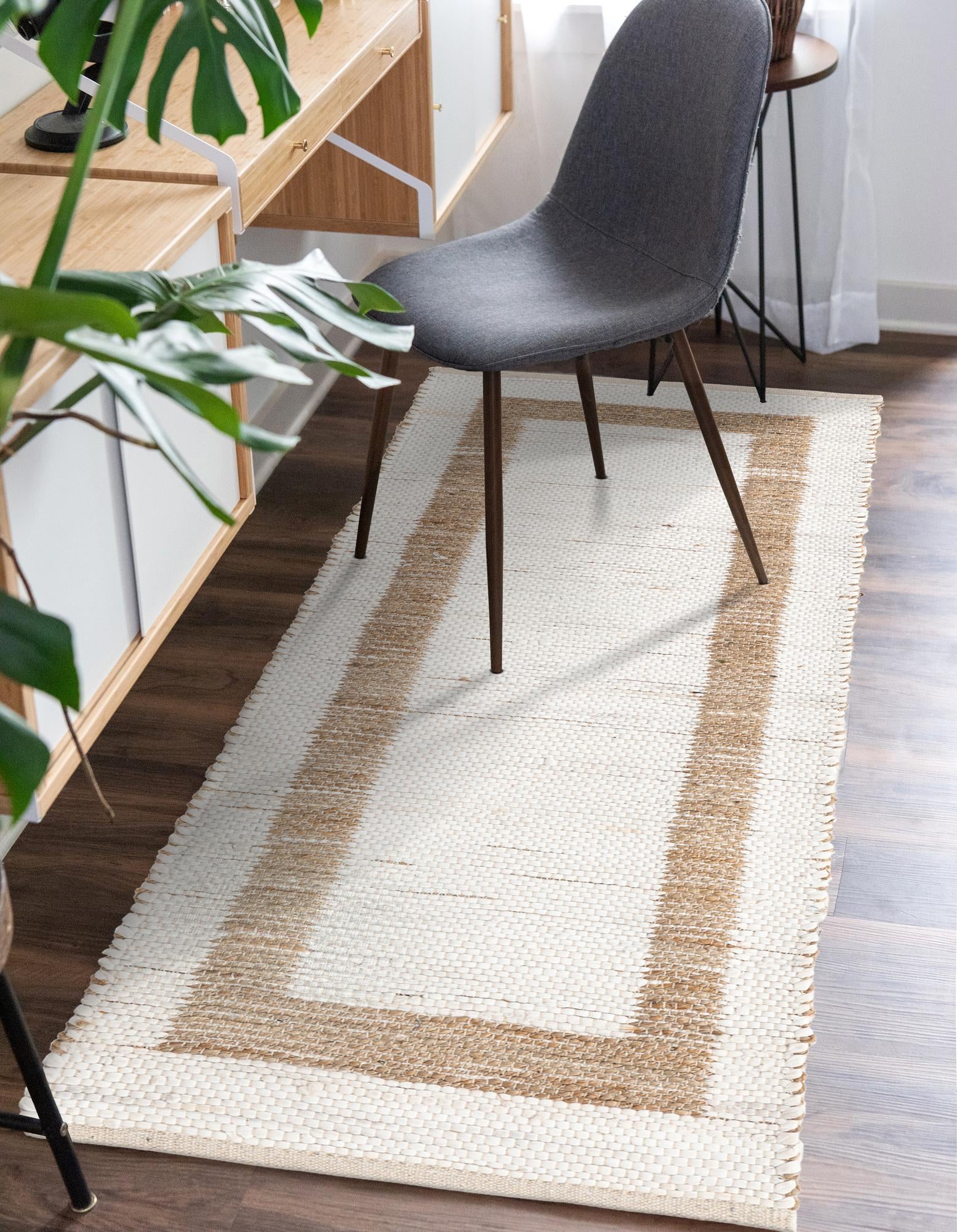 White and Natural 2' 7 x 10' Hand Woven Chindi Jute Runner Rug | Rugs.com