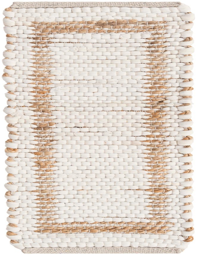 White and Natural 0' 9 x 2' 6 Hand Woven Chindi Jute Stair Rug | Rugs.com