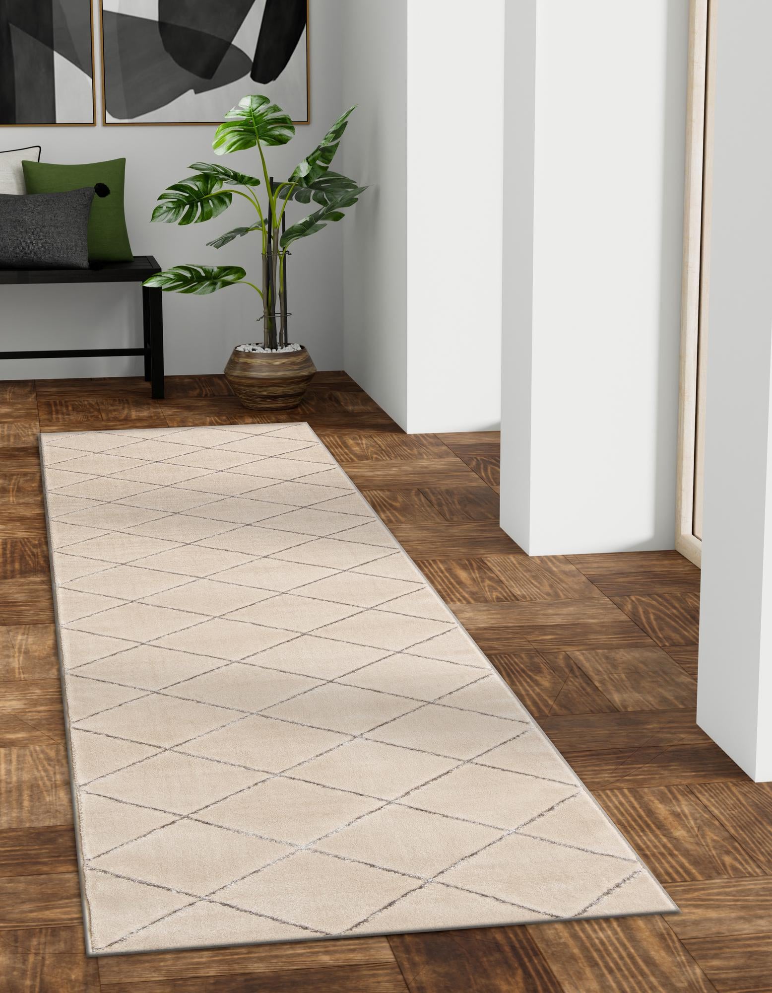 White and Silver 2' x 6' Vogue Geo Runner Rug | Rugs.com