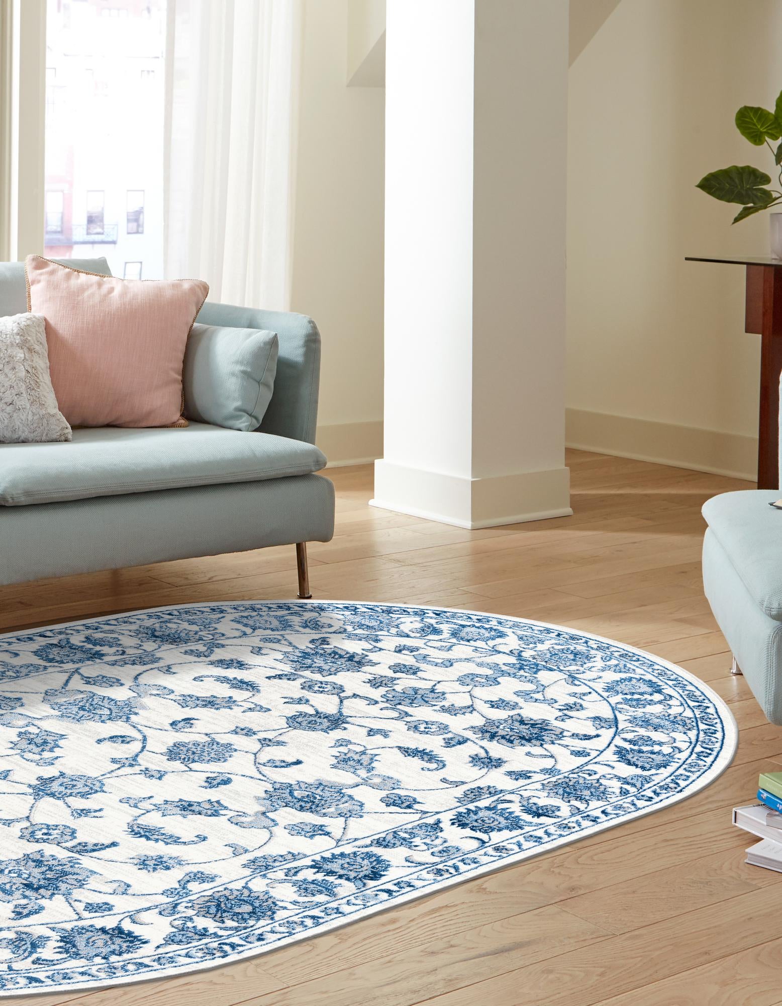 White Blue 3' 3 x 5' 3 Boston Oval Rug | Rugs.com