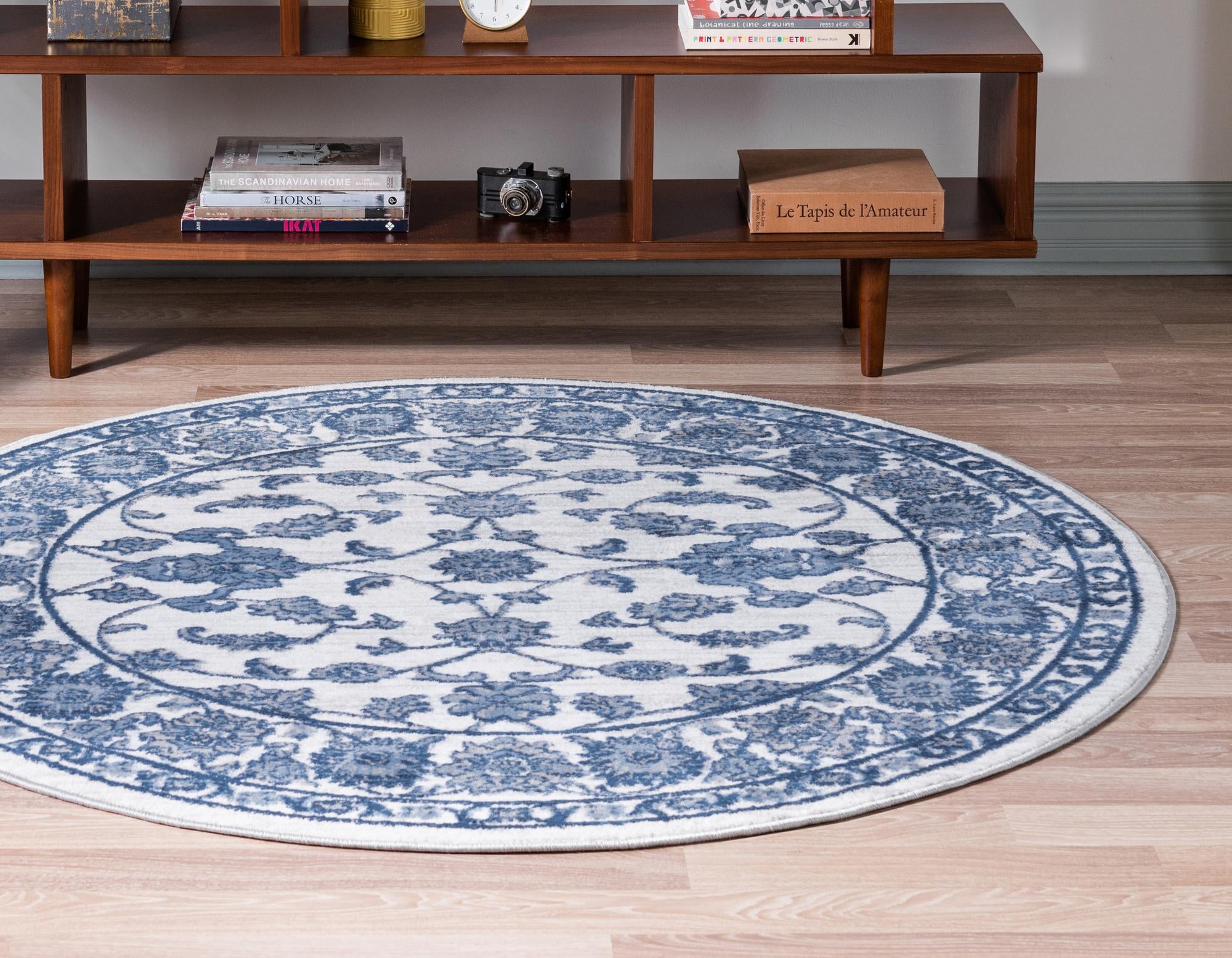 White Blue 6' x 6' Boston Round Rug | Rugs.com