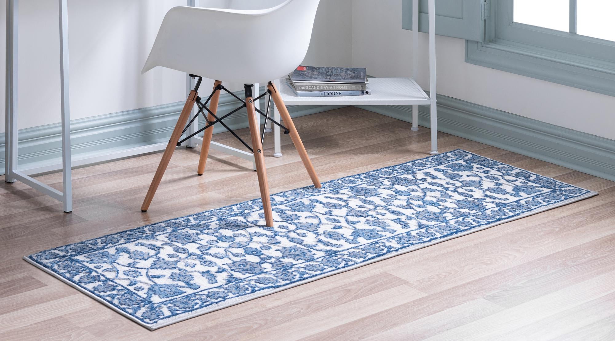 White Blue 2' x 6' Boston Runner Rug | Rugs.com