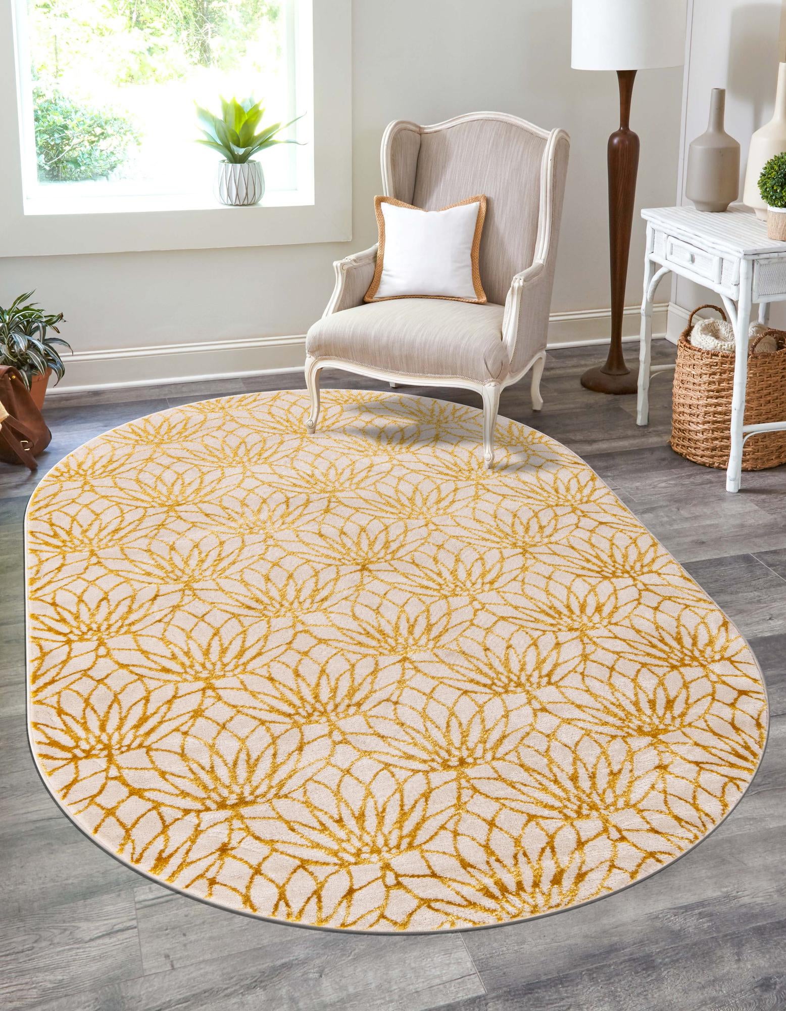 White Gold 7' 10 x 10' Marilyn Monroe™ Glam Dahlia Oval Rug | Rugs.com