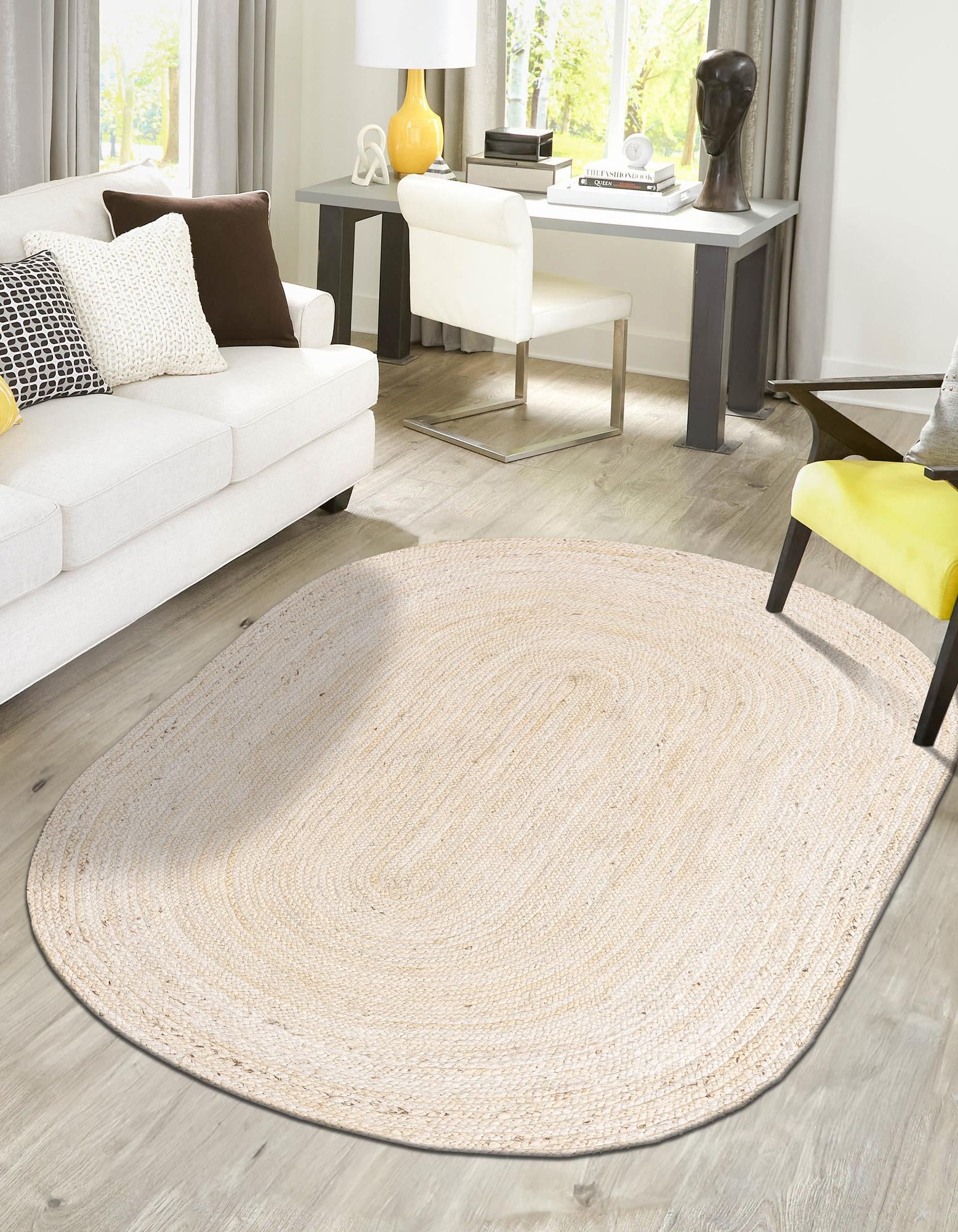 White 5' 1 x 8' Hand Braided Jute Oval Rug | Rugs.com