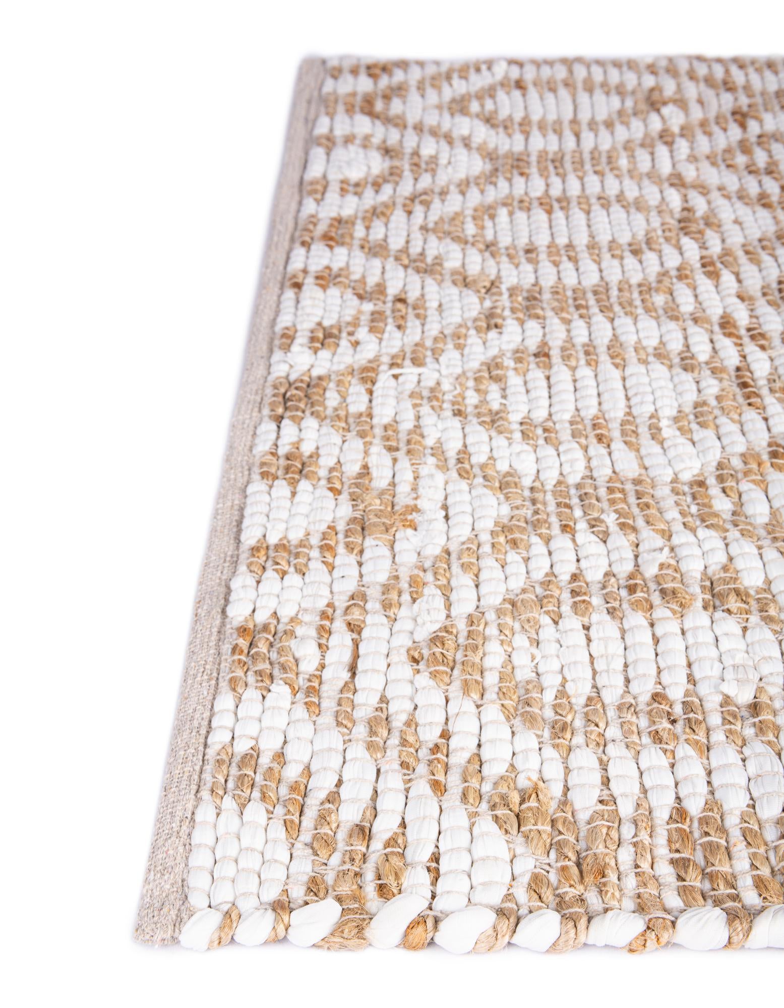White 5' 1 x 8' Hand Woven Chindi Jute Rug | Rugs.com
