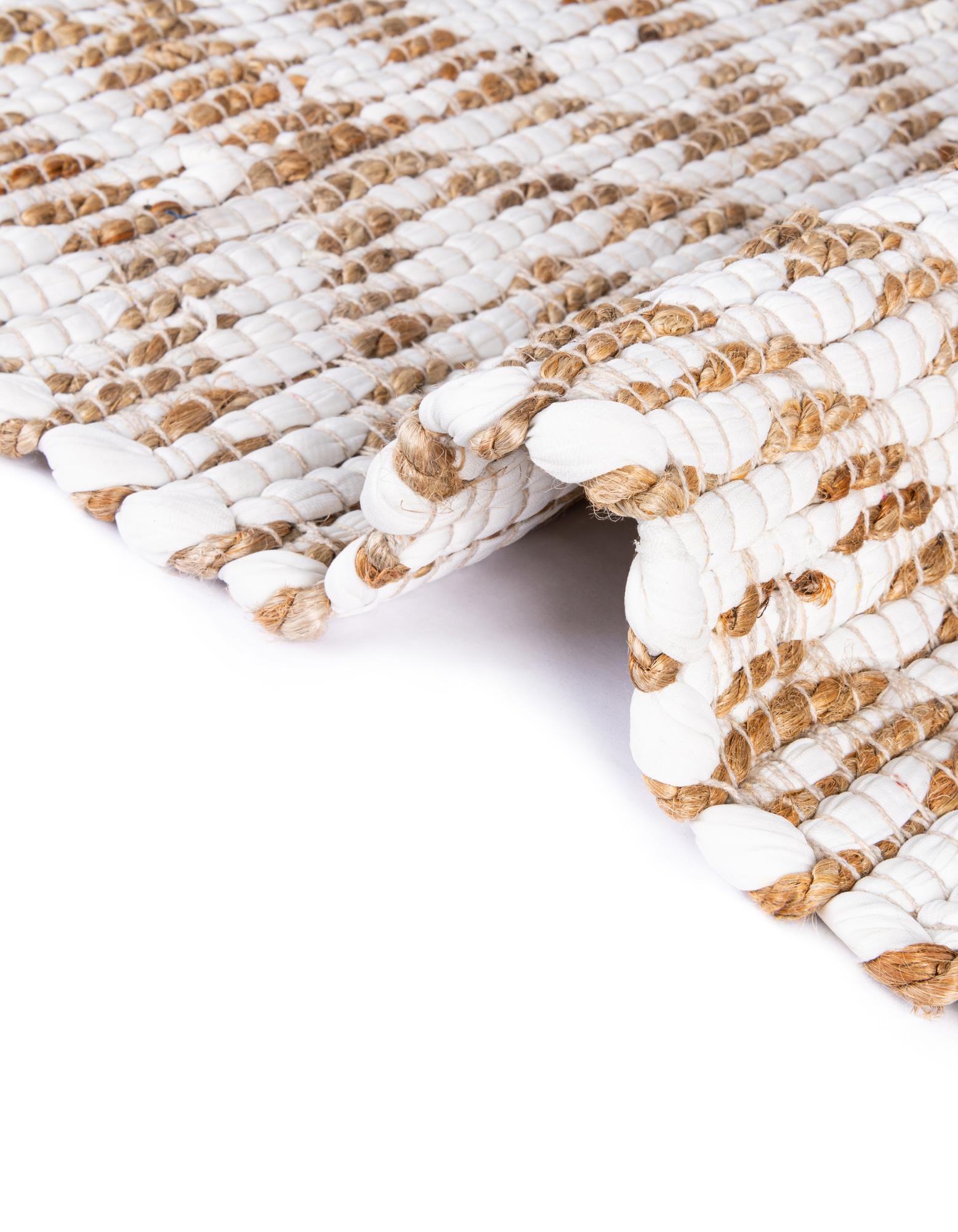 White 5' 1 x 8' Hand Woven Chindi Jute Rug | Rugs.com