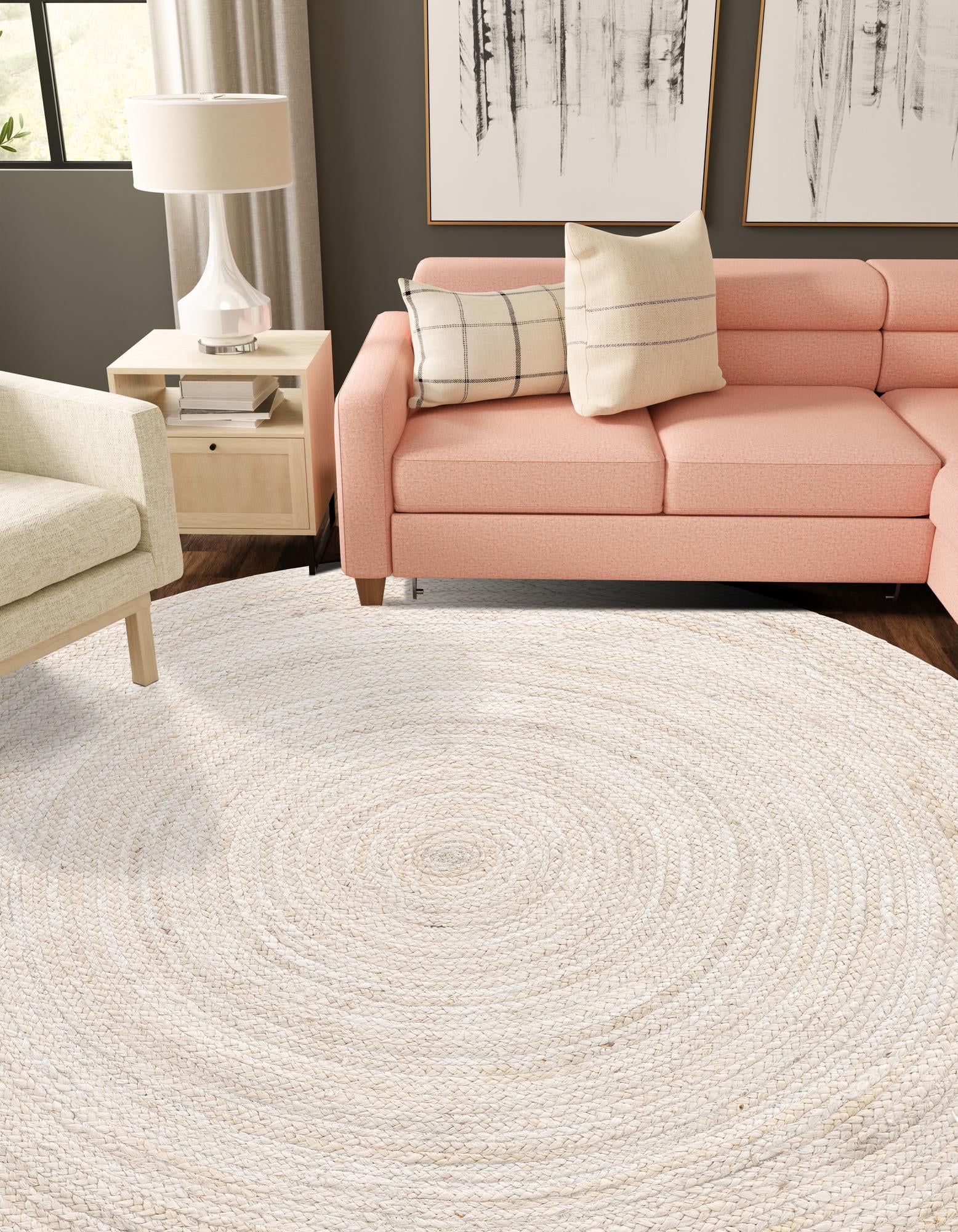 White 5' 1 x 5' 1 Hand Braided Jute Round Rug | Rugs.com