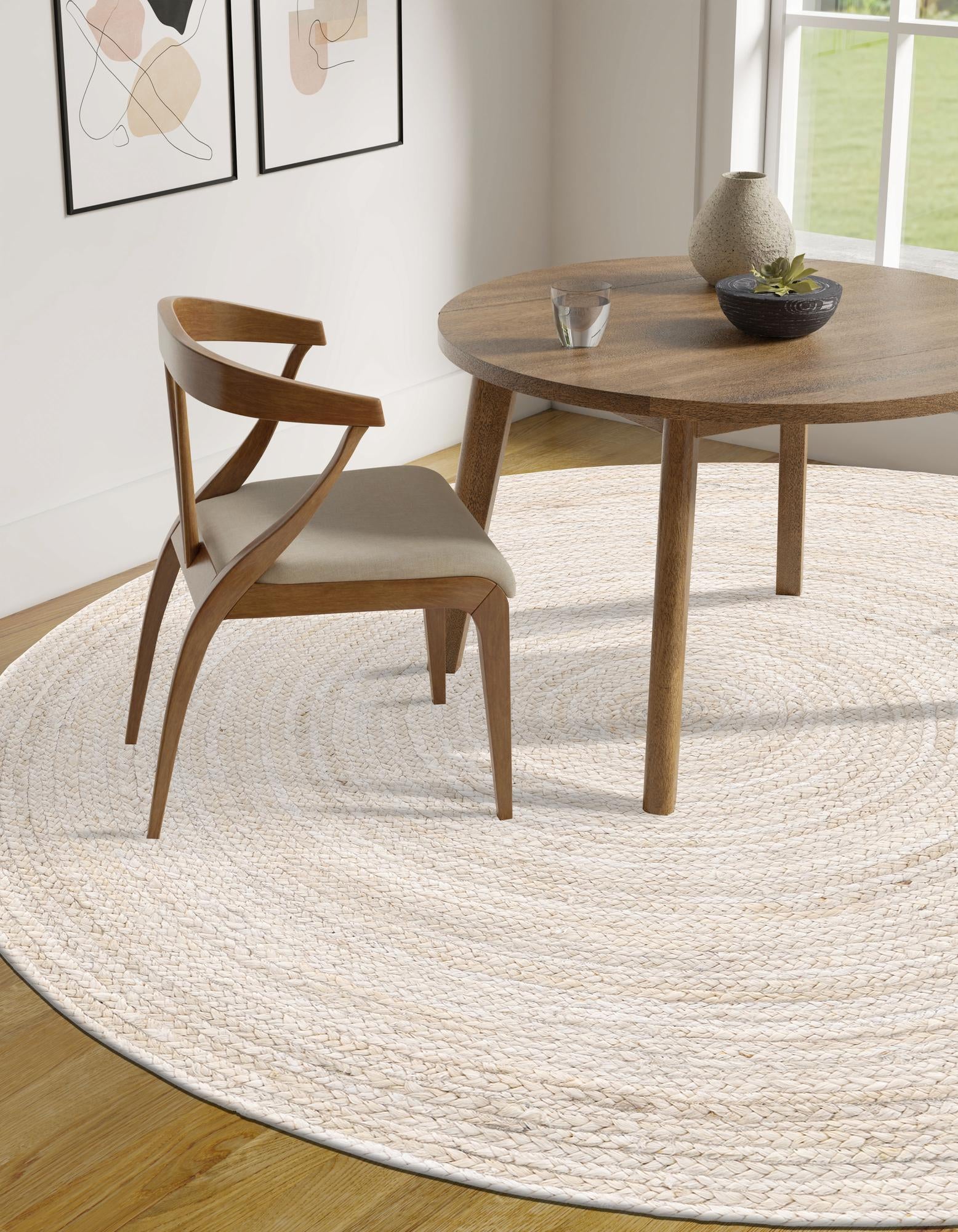 White 5' 1 x 5' 1 Hand Braided Jute Round Rug | Rugs.com