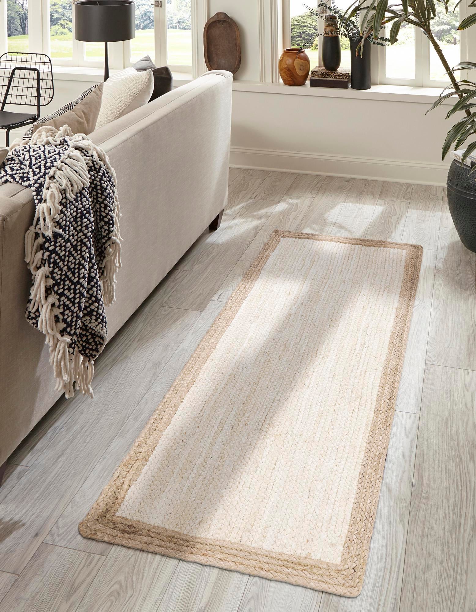 White 2' 7 x 6' 1 Hand Braided Jute Runner Rug | Rugs.com
