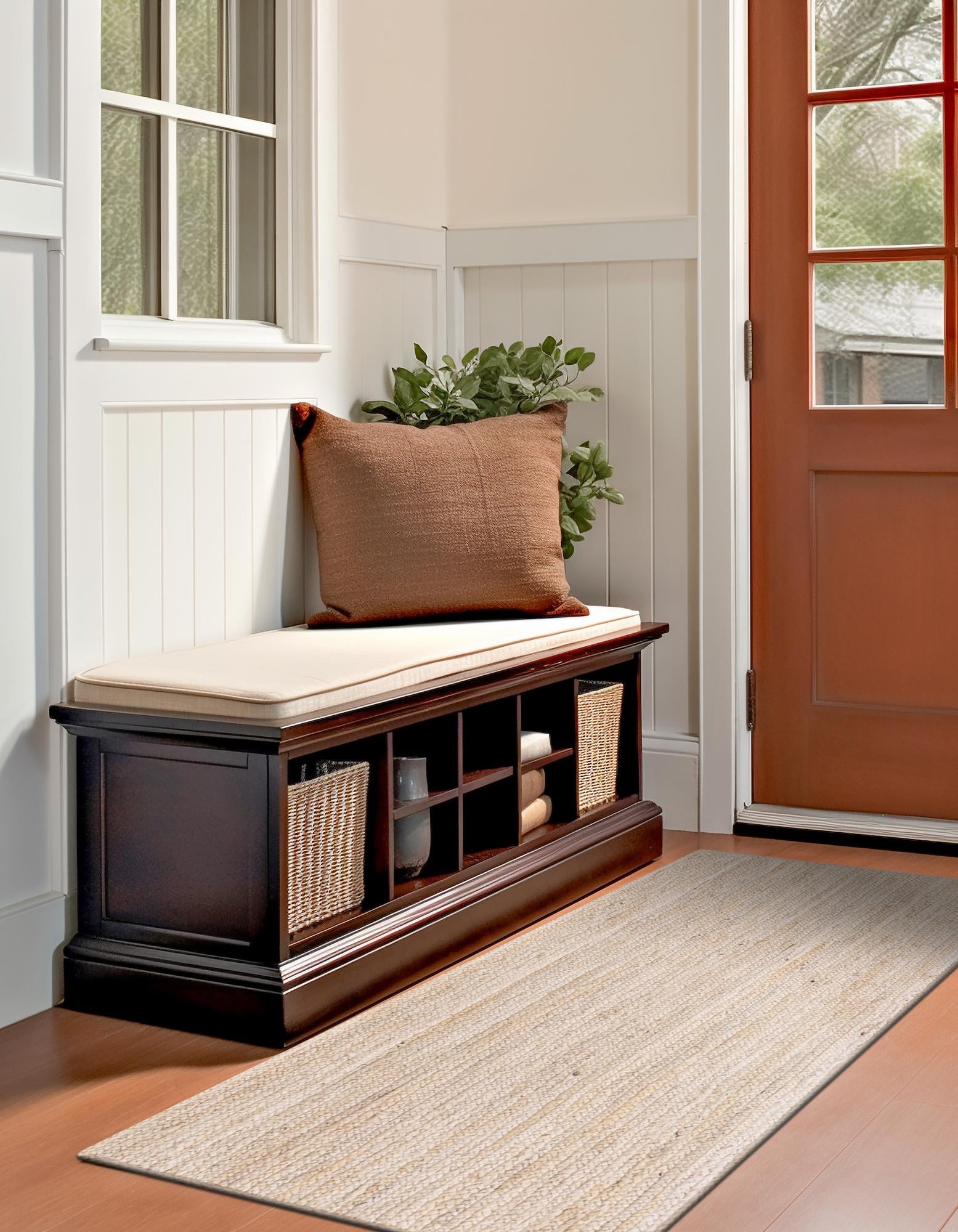 White 2' 6 x 6' 1 Hand Braided Jute Runner Rug | Rugs.com