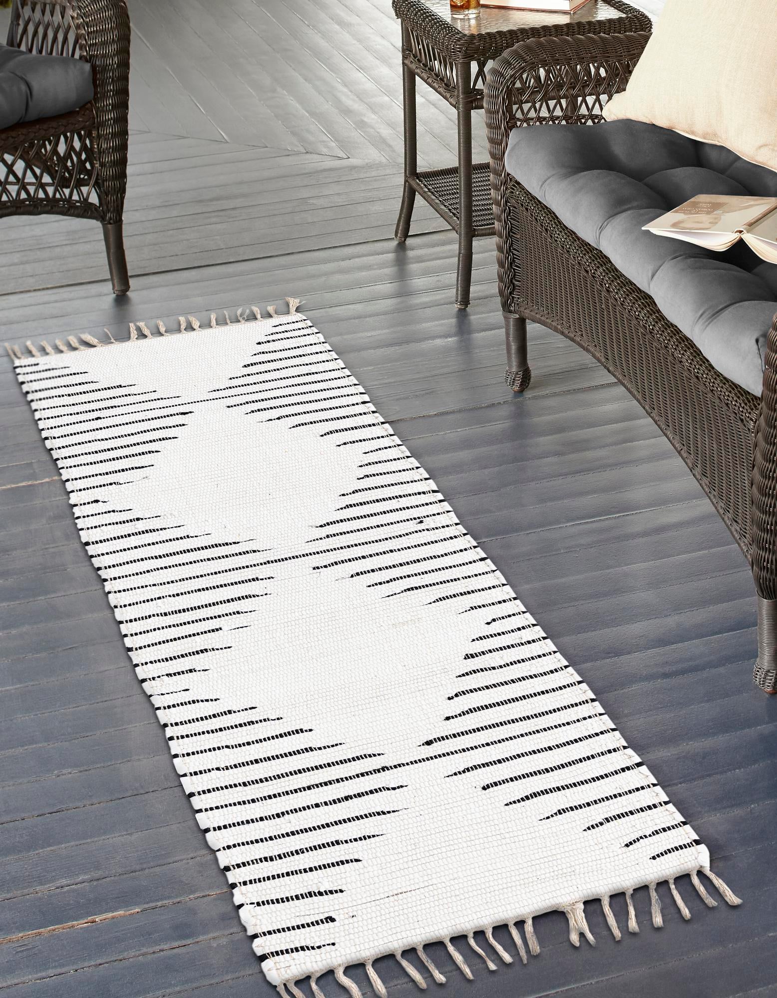 White 2' 2 x 6' 1 Hand Woven Chindi Cotton Runner Rug | Rugs.com