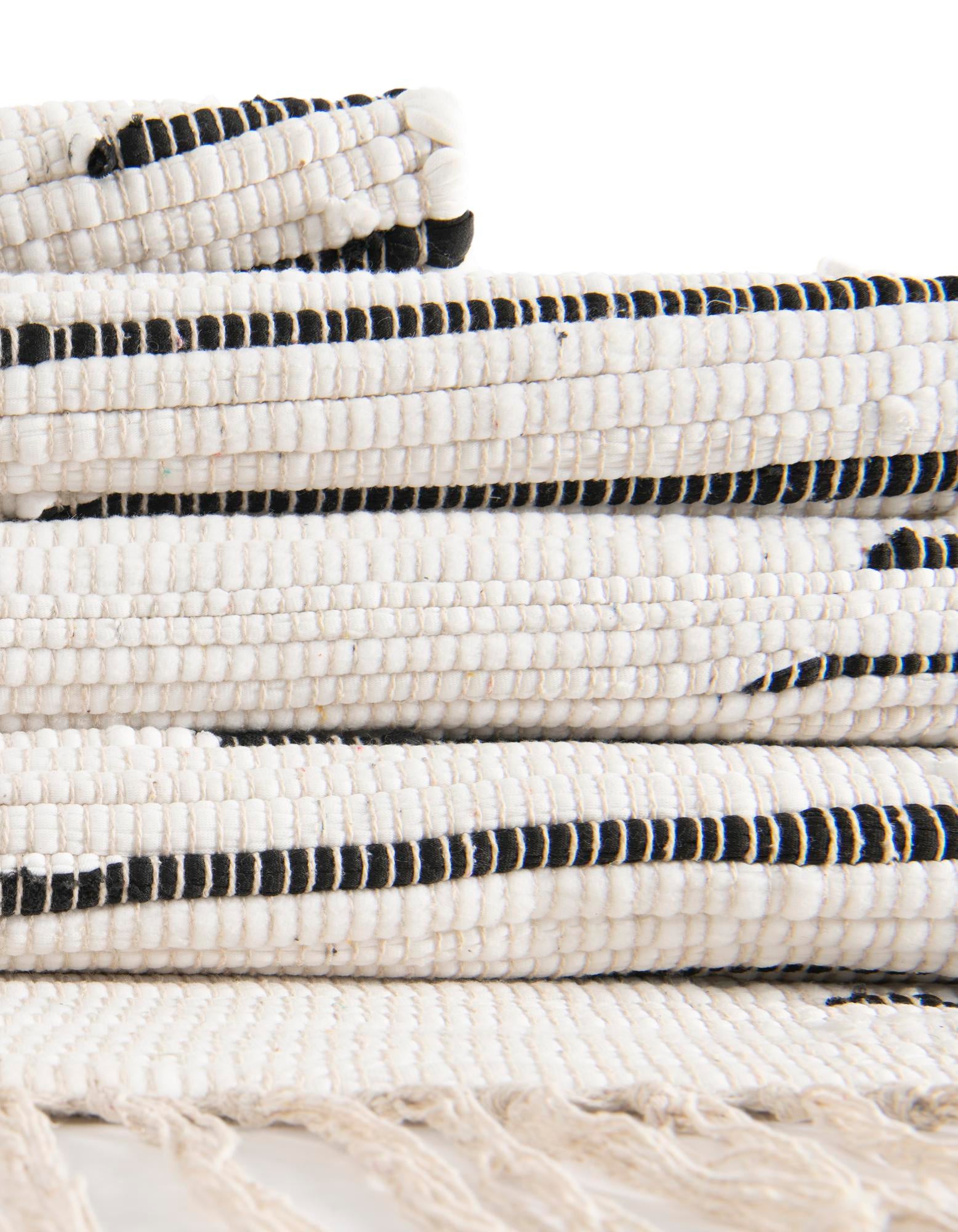 White 2' 2 x 6' 1 Hand Woven Chindi Cotton Runner Rug | Rugs.com