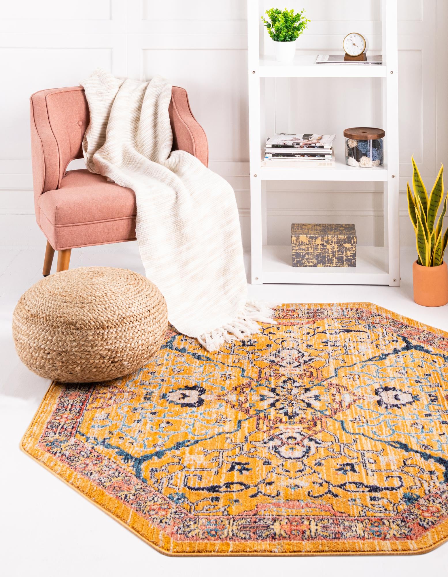 Yellow 4' x 4' Lola Octagon Rug | Rugs.com