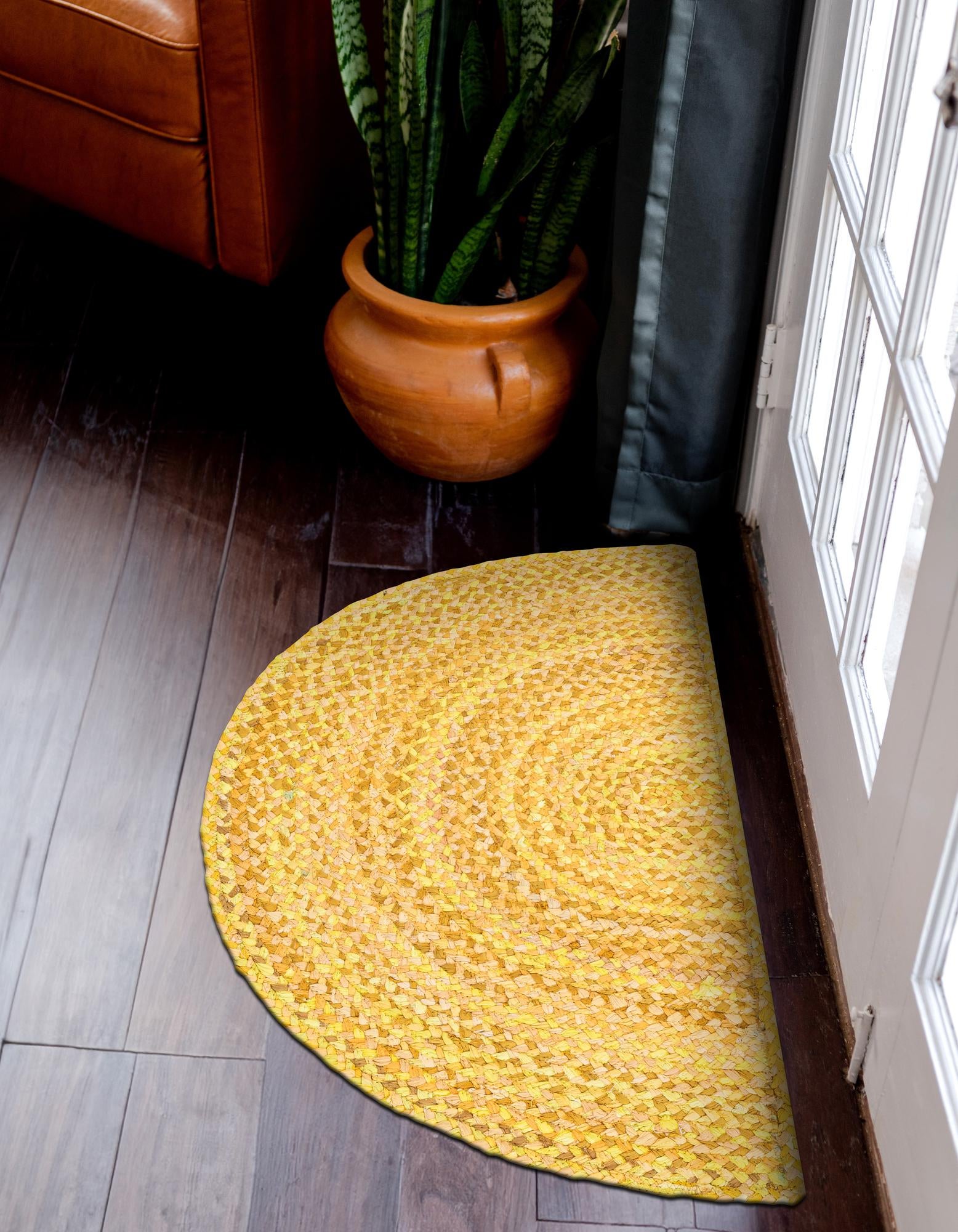 Yellow Orange 2' 2 x 3' 7 Hand Braided Chindi Hearth Rug | Rugs.com