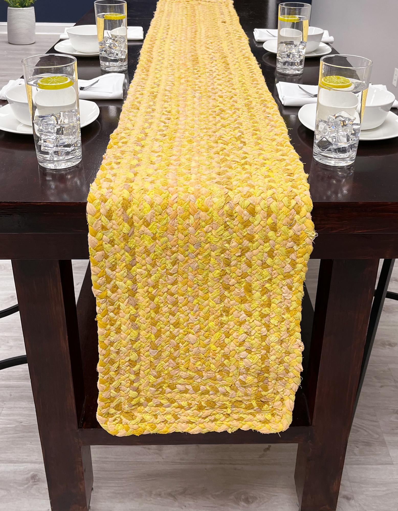 Yellow Orange 1' 2 x 8' Hand Braided Chindi Table Runner Rug | Rugs.com