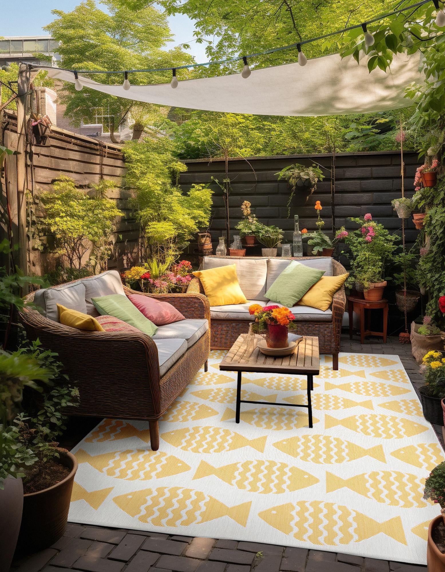 Yellow 7' 1 x 10' Coastal Indoor / Outdoor Rug | Rugs.com