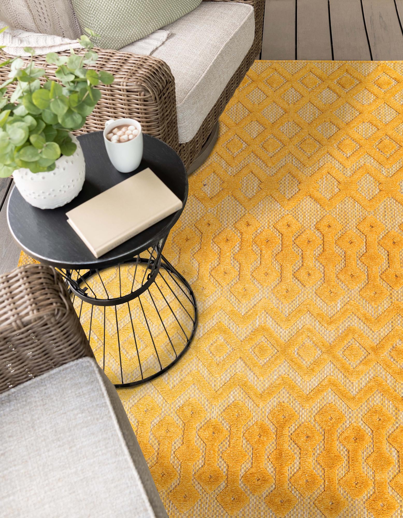 Yellow 7' 10 x 10' Trellis Textured Indoor / Outdoor Rug | Rugs.com