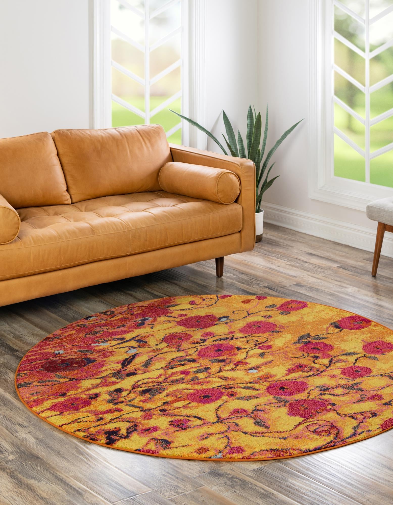 Yellow 8' x 8' Hyacinth Round Rug | Rugs.com