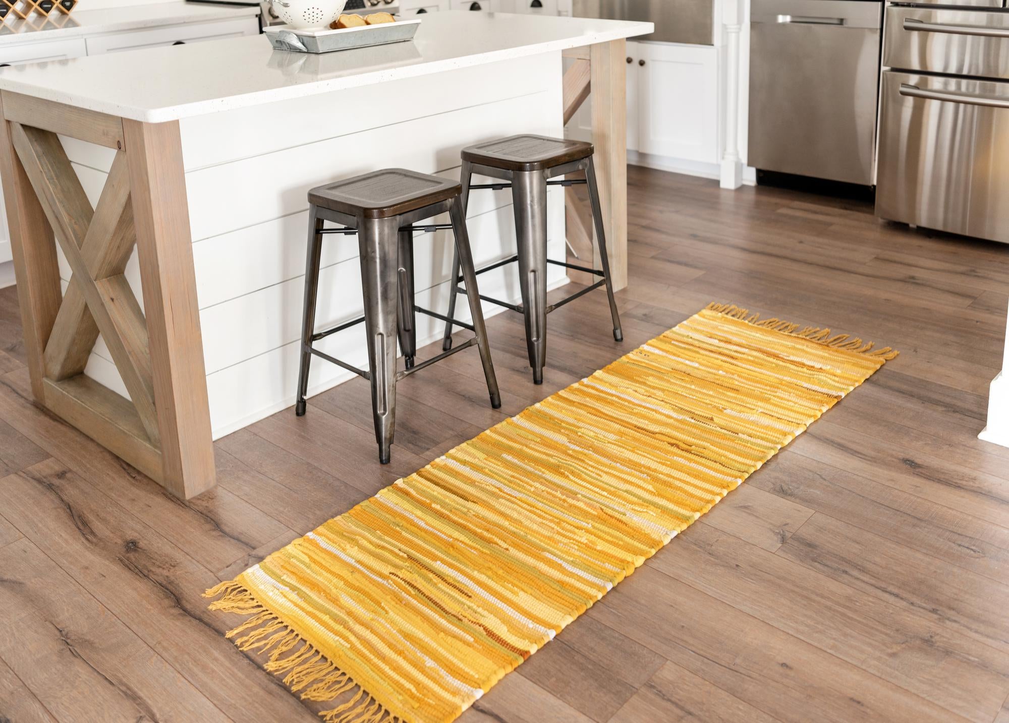 Yellow 2' 7 x 9' 10 Hand Woven Chindi Cotton Runner Rug | Rugs.com