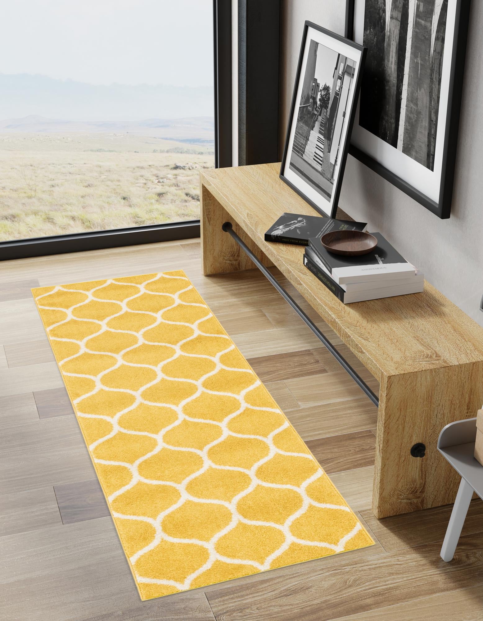 Yellow 2' x 13' Lattice Frieze Runner Rug | Rugs.com